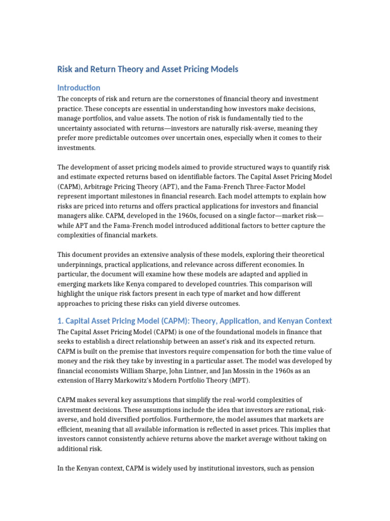 Risk and Return in Asset Pricing Models | PDF | Capital Asset Pricing ...