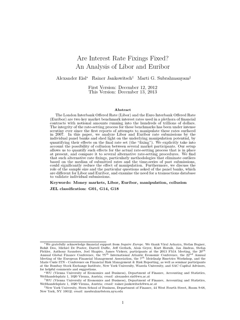 Are Interest Rate Fixing Fixed _ an Analysis of Libor and Euribor | PDF ...
