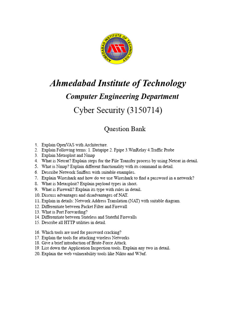 Cyber Security Question Bank for Engineers | PDF