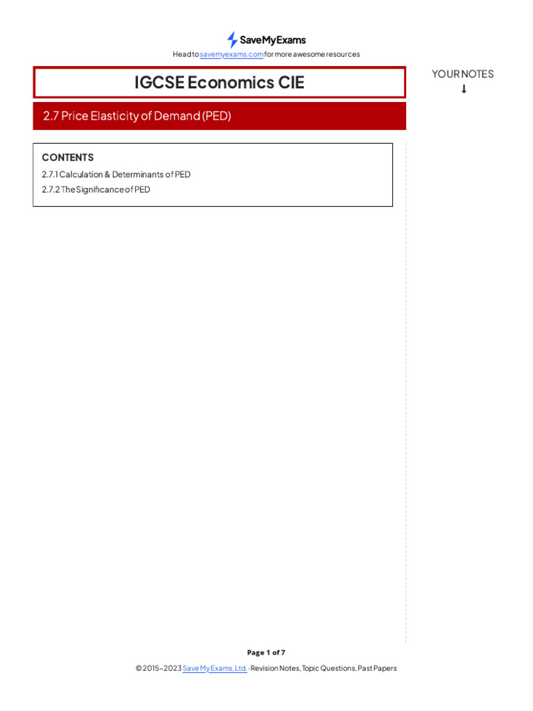 Price Elasticity of Demand (Notes) | PDF | Elasticity (Economics) | Demand