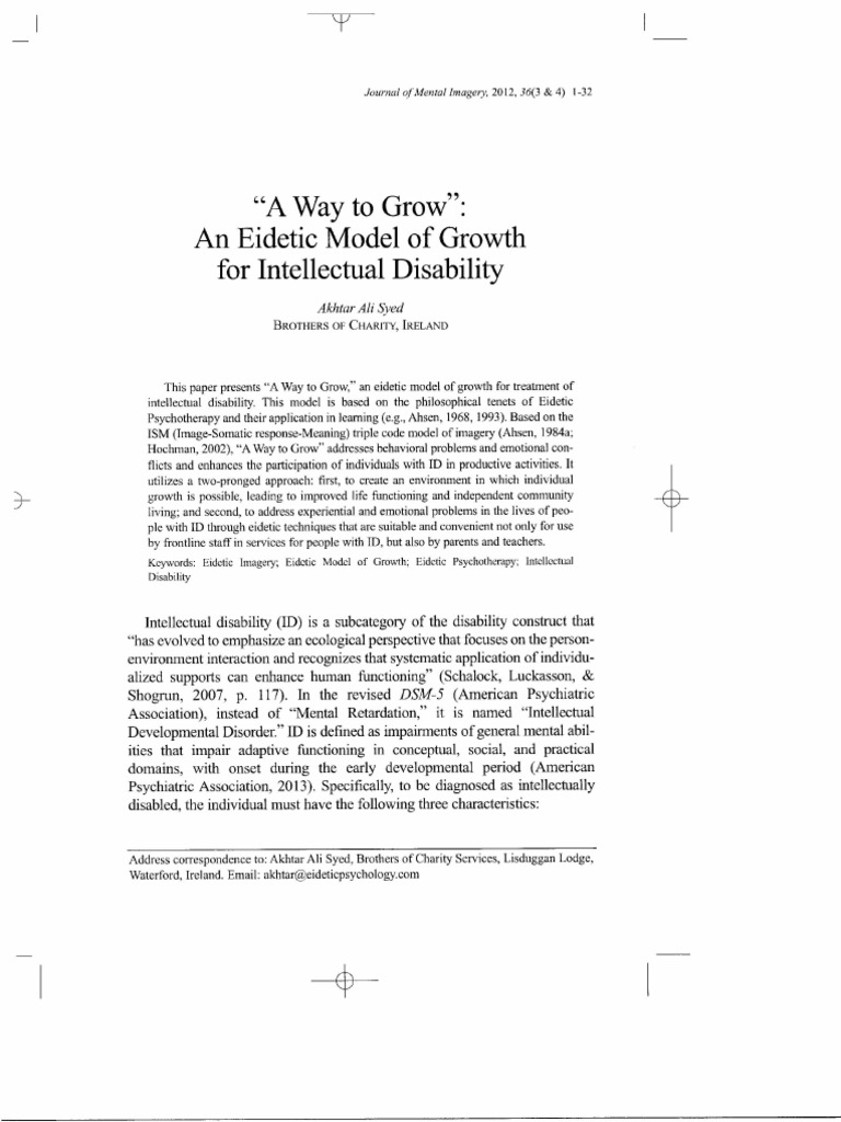 A Way to Grow an Eidetic Model of Growth for Intellectual Disability | PDF