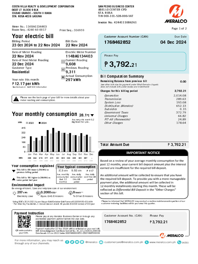 Meralco Receipt - 451574760101 - 11222024 - 1 | PDF | Value Added Tax ...