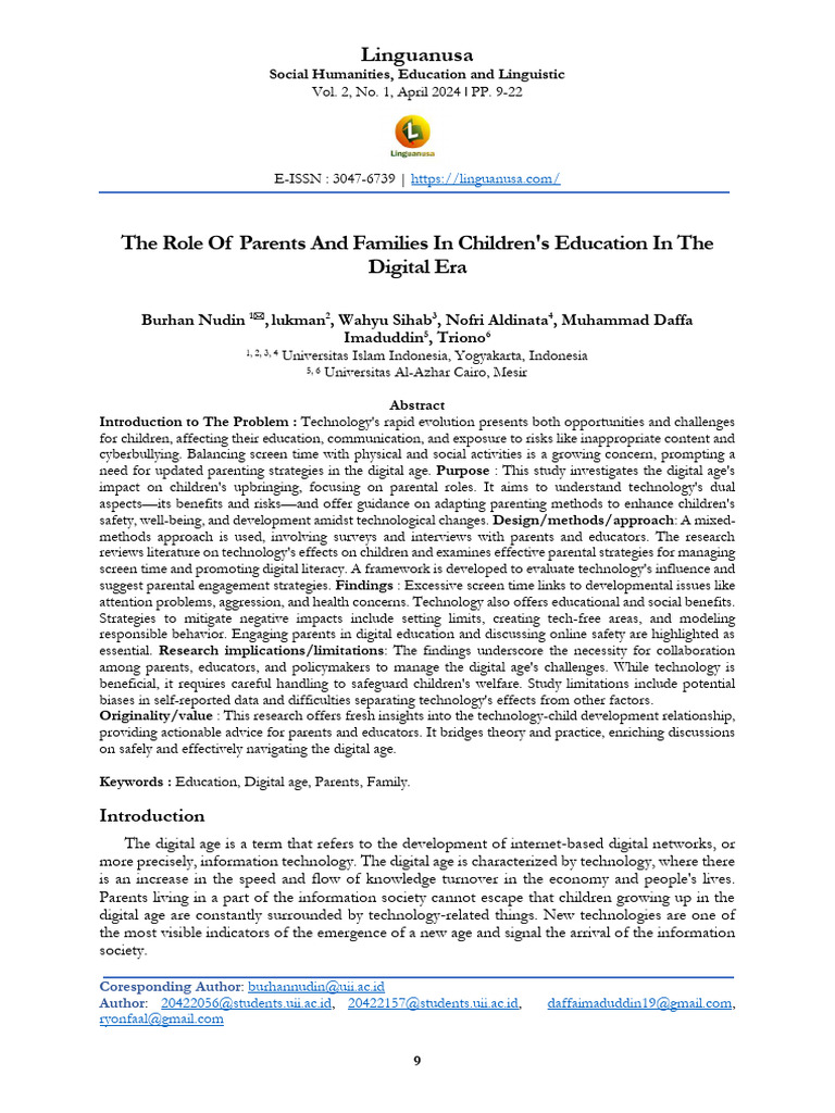 Ling+V1N1+2024+the+Role+of+Parents+and+Families+in+Children s+Education+in+the+Digital+Era | PDF ...