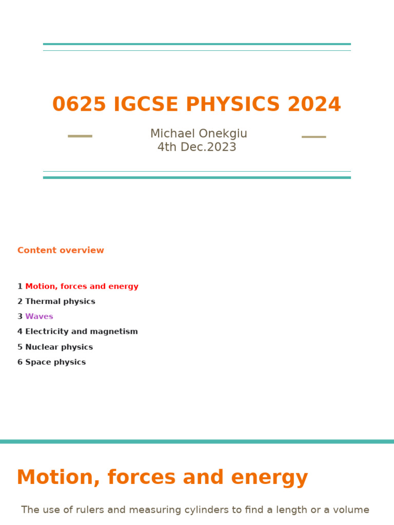 Motion, Forces and Energy 0625 IGCSE PHYSICS 2024 | PDF | Momentum | Force