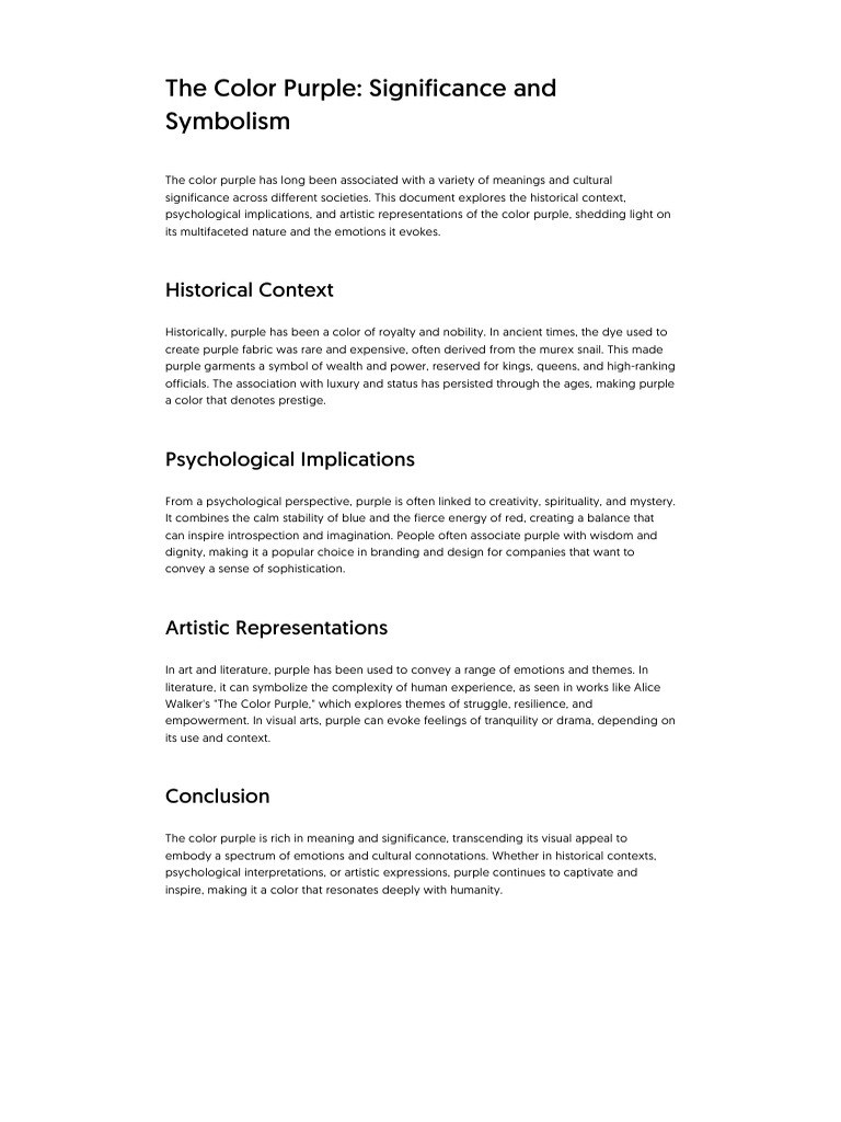 The Color Purple - Significance and Symbolism | PDF