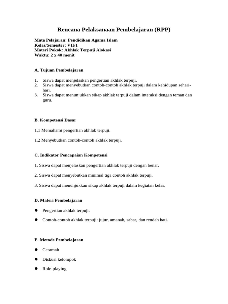 CONTOH SEDERHANA RPPM (Perencanaan Pendidikan No.5) | PDF