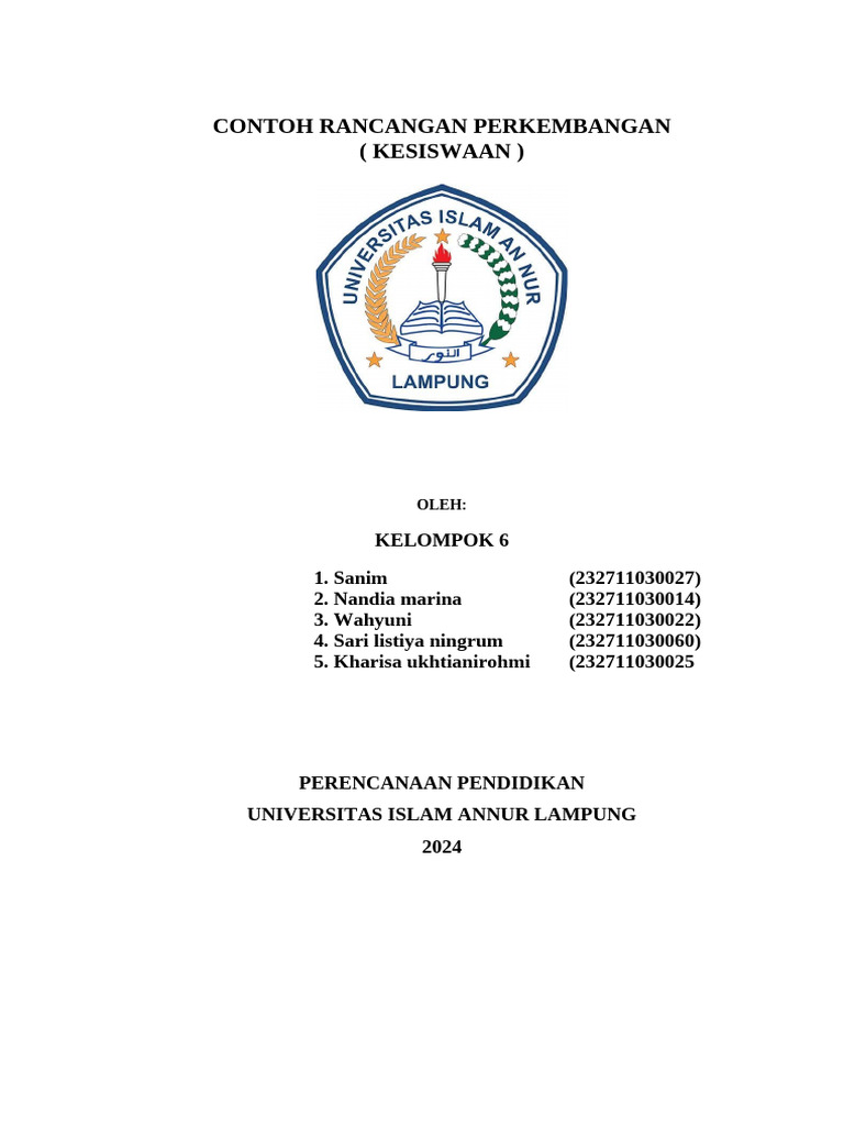 Contoh Rancangan Pengembangan (Kesiswaan) Kelompok 6 | PDF