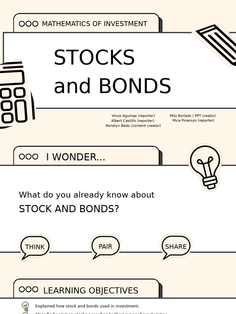OCKS and BONDS in Mathematics of Investment PPT GROUP 2 2 | PDF | Bonds ...