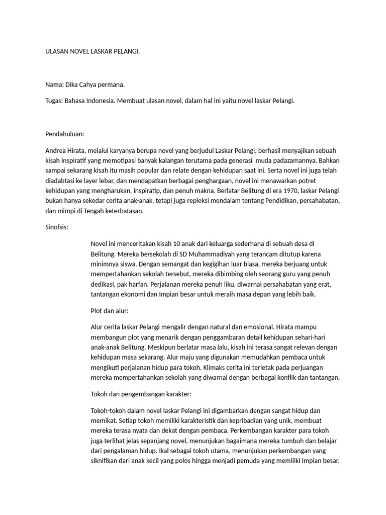 Ulasan Novel Laskar Pelangi | PDF