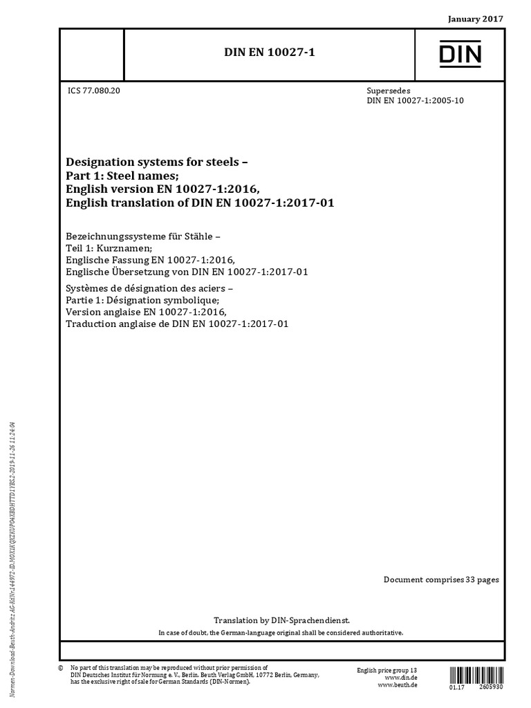 DIN EN 10027-1: Steel Designation Systems | PDF