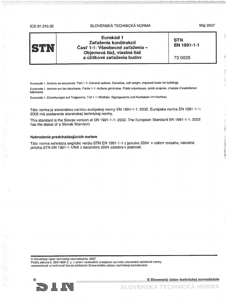 Eurokod - 1 - STN EN 1991-1-1 | PDF