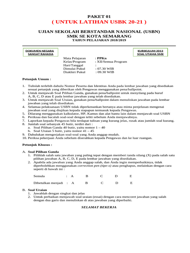 Soal Latihan PPKn XII - PAKET 1 | PDF