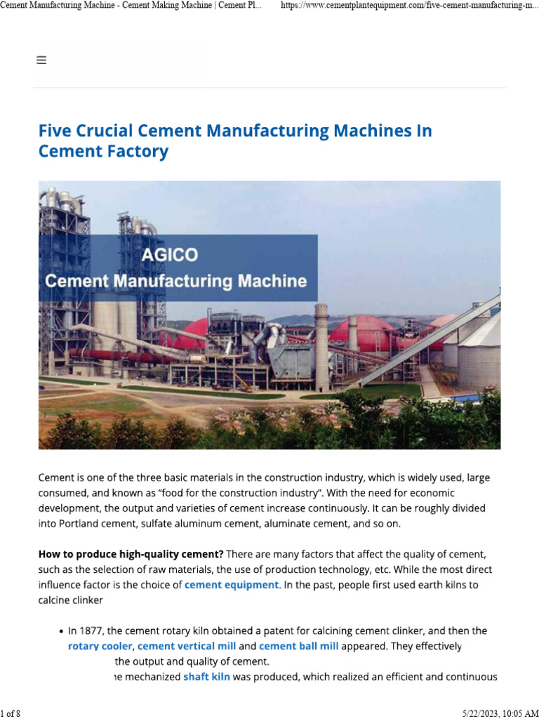 Cement Manufacturing Machines Guide | PDF