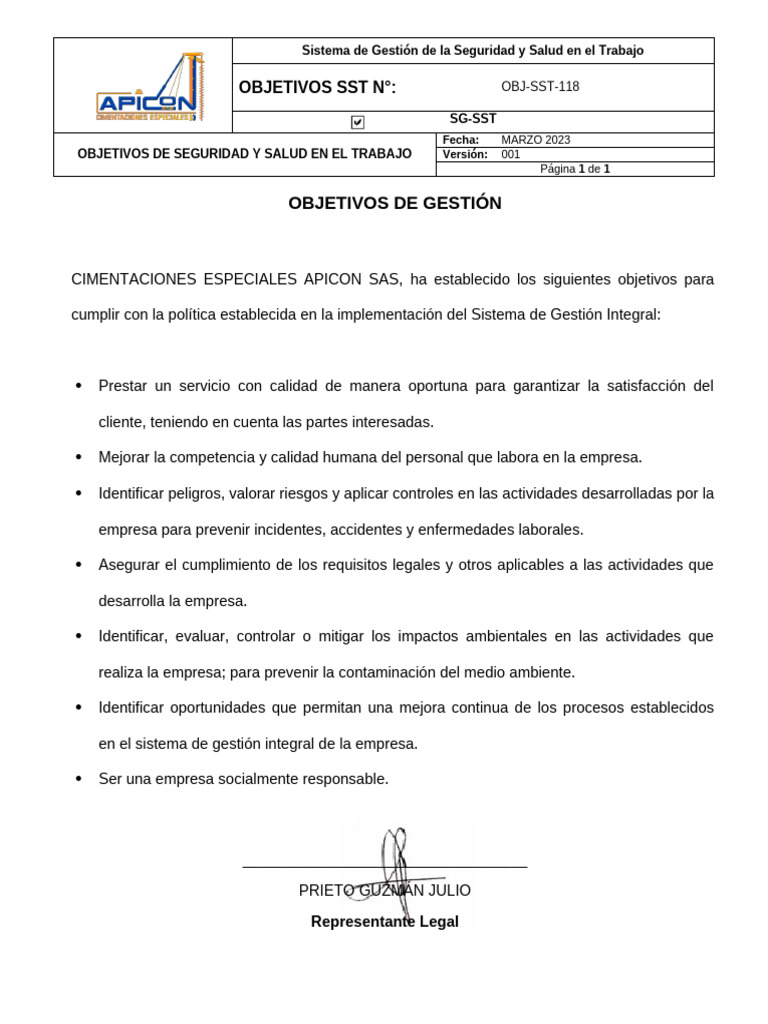 OBJ-SST - 118 OBJETIVOS DE GESTIÓN | PDF