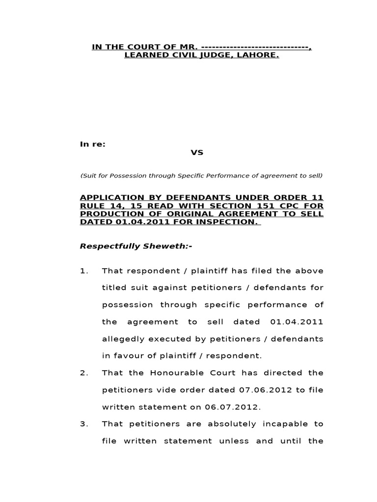 Application for Document Inspection CPC | PDF | Affidavit | Lawsuit