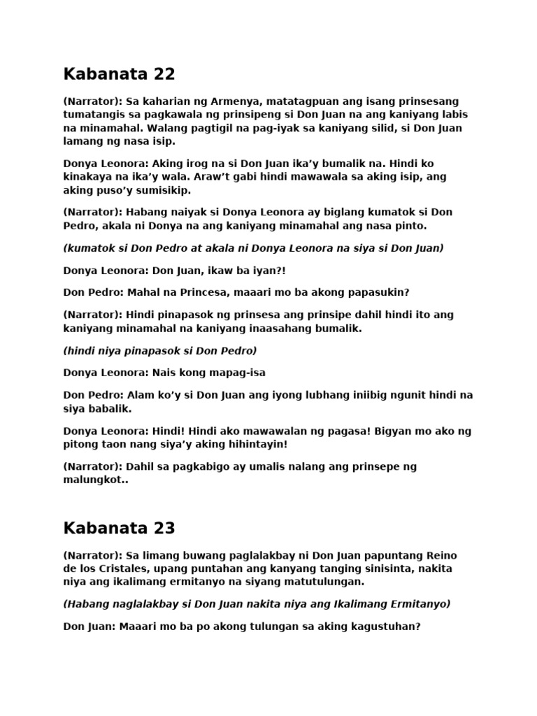 Ibong Adarna Script Chapter 22 24 | PDF