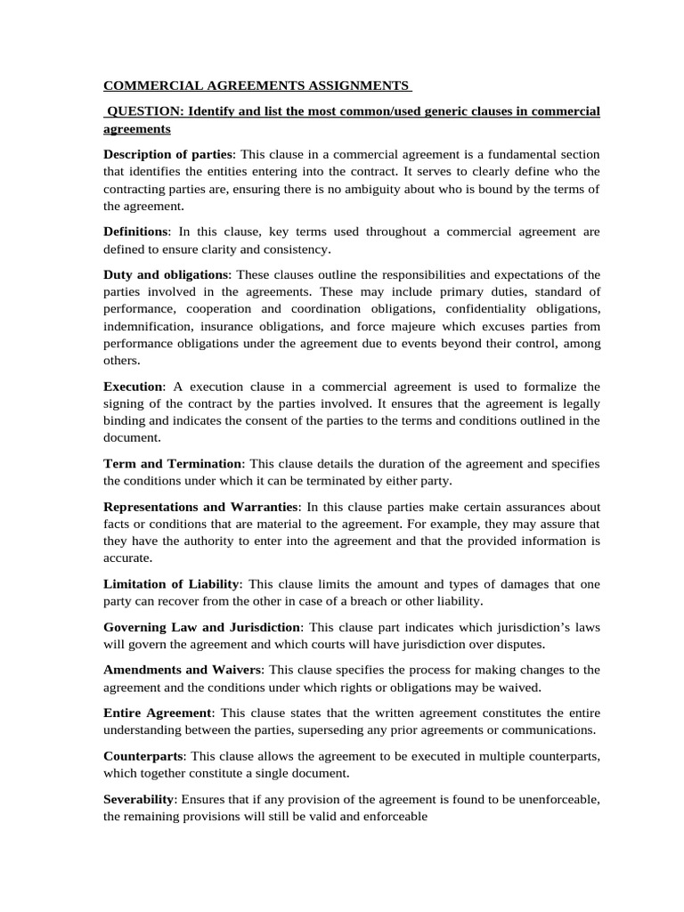 Key Clauses in Commercial Agreements | PDF | Consent | Contract Law