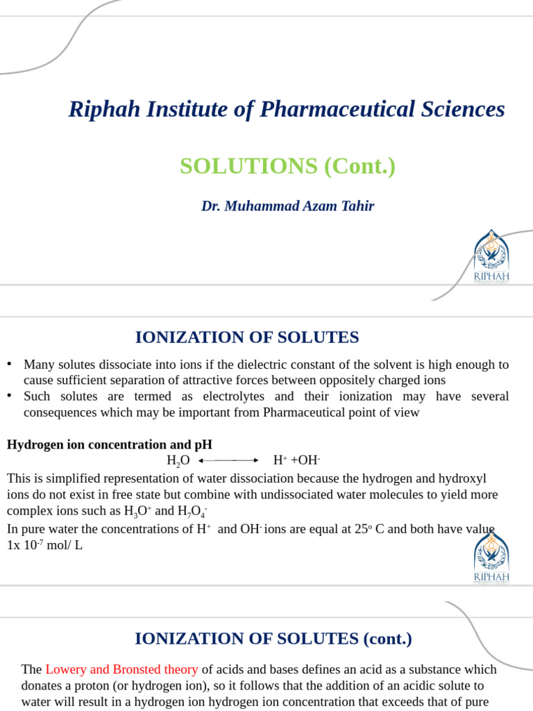 Solutions 5 Ionization of Solutes | PDF | Ph | Acid