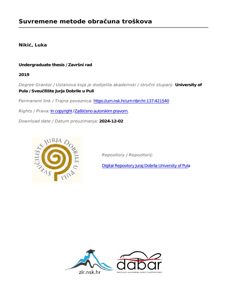 Suvremene Metode Obracuna Troskova Luka Nikic | PDF