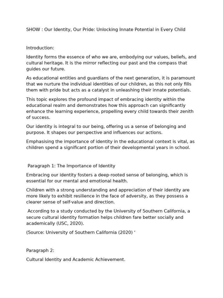 Embracing Identity to Unlock Potential | PDF | Identity (Social Science ...