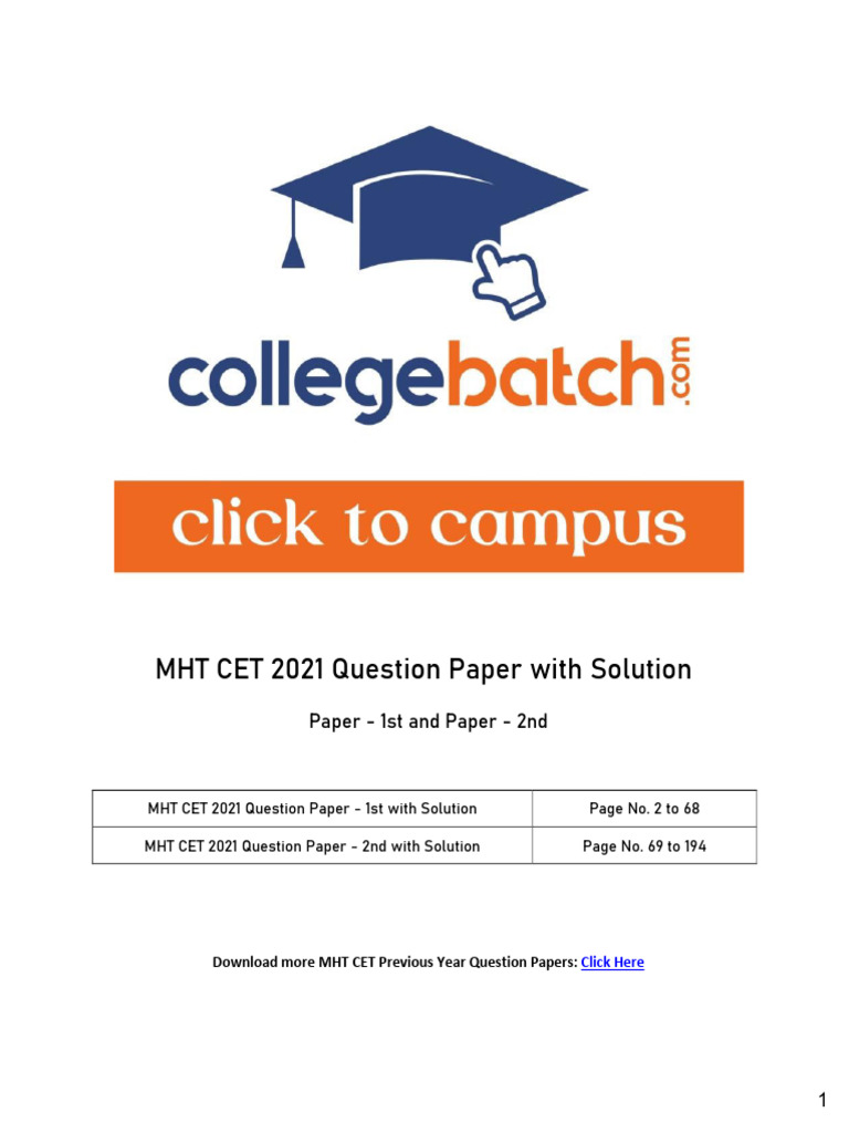 MHT CET 2021 Question Paper With Solution | PDF | Triangle ...