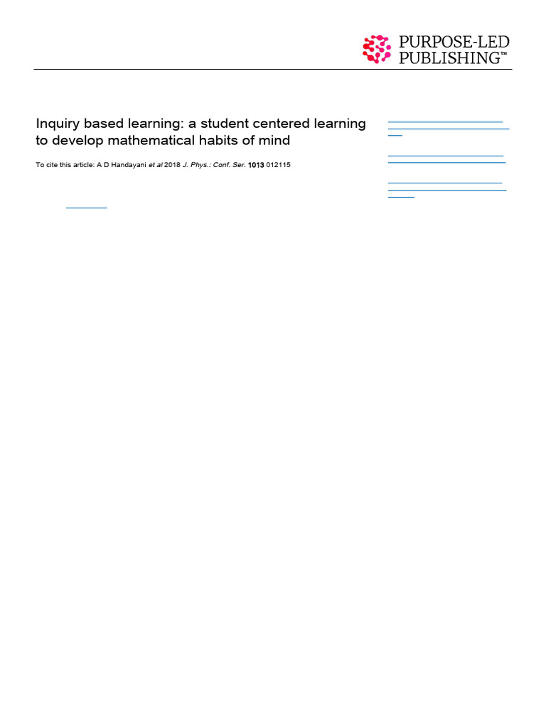 Inquiry Based Learning - A Student Centered Learning To Develop ...