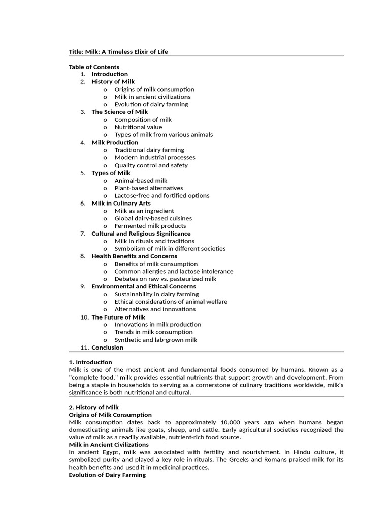 Milk A Timeless Elixir of Life | PDF | Milk | Dairy