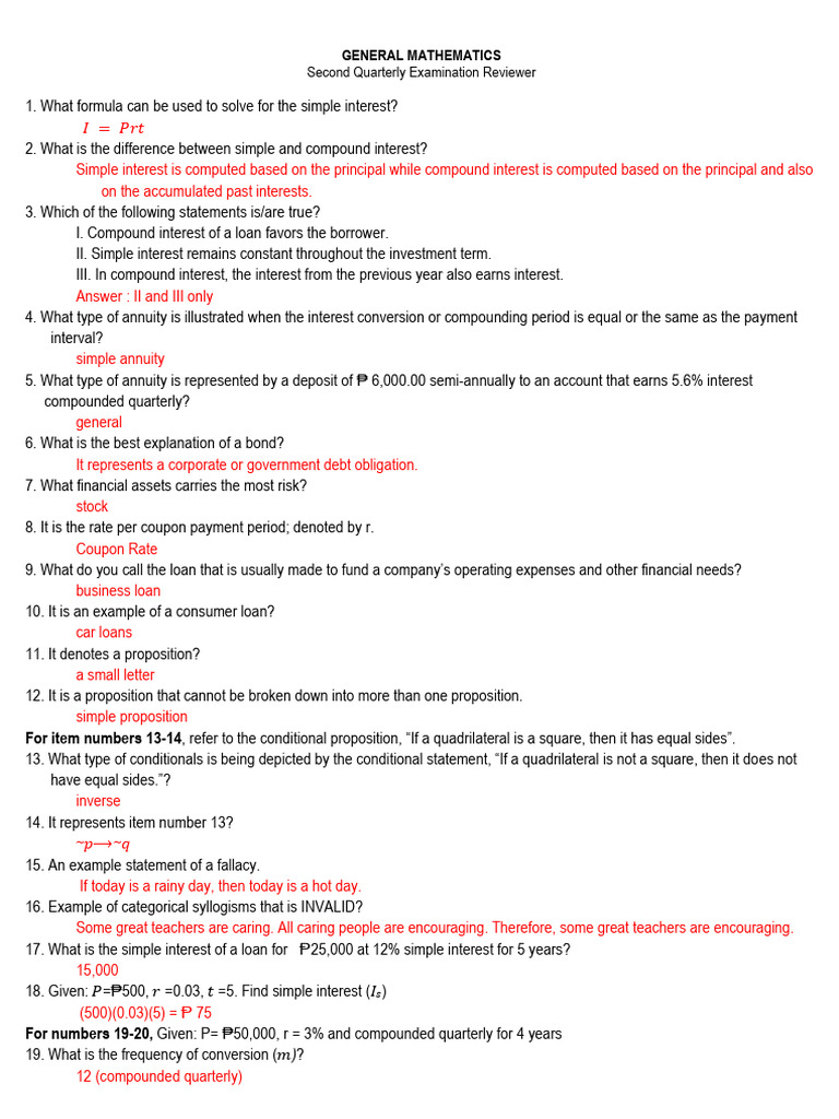 Q2-Exam-Reviewer | PDF | Interest | Compound Interest