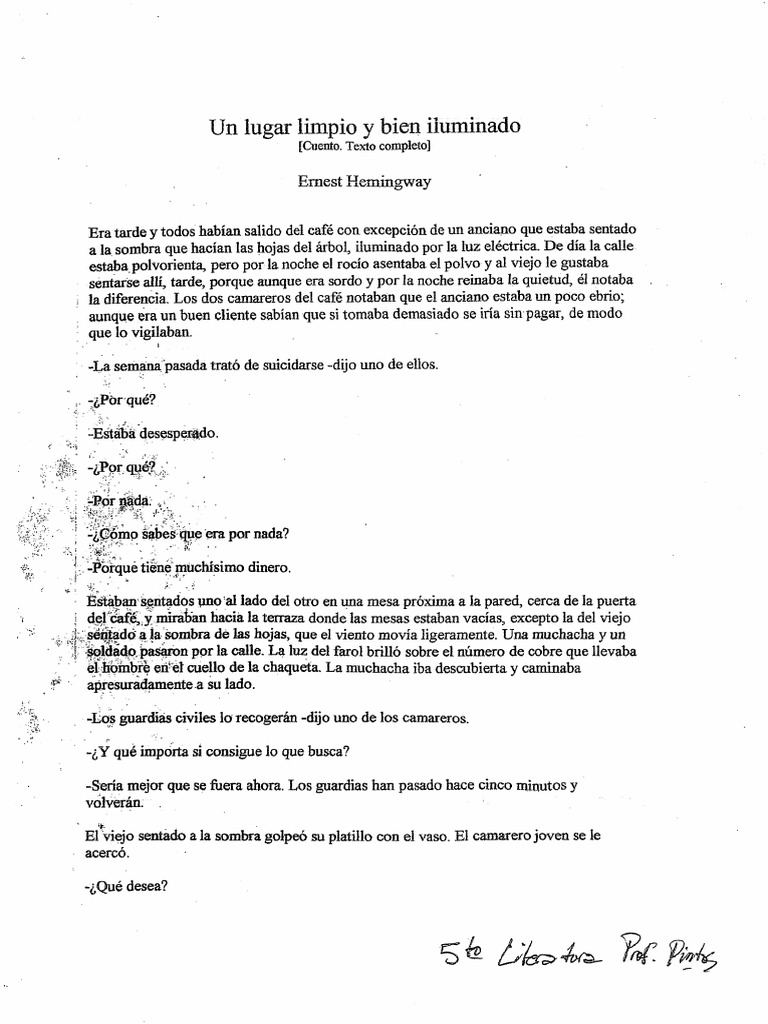 Ernest H - Un lugar limpio y bien iluminado | PDF