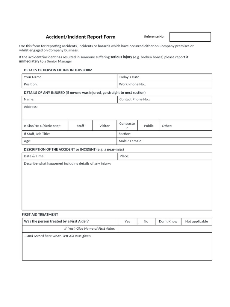 Accident and Incident Reporting Form | PDF | First Aid | Occupational ...