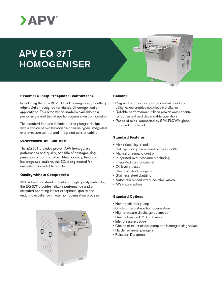 APV EQ 37T Homogeniser Overview | PDF | Valve | Pump