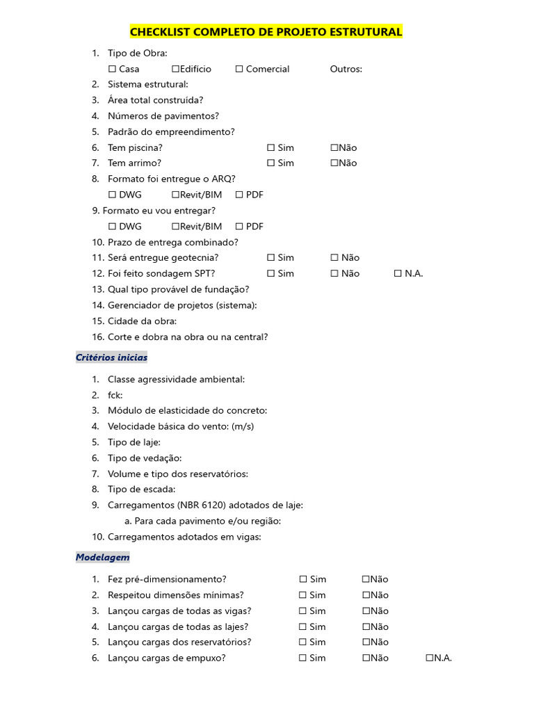 Checklist Completo de Projeto Estrutural | PDF