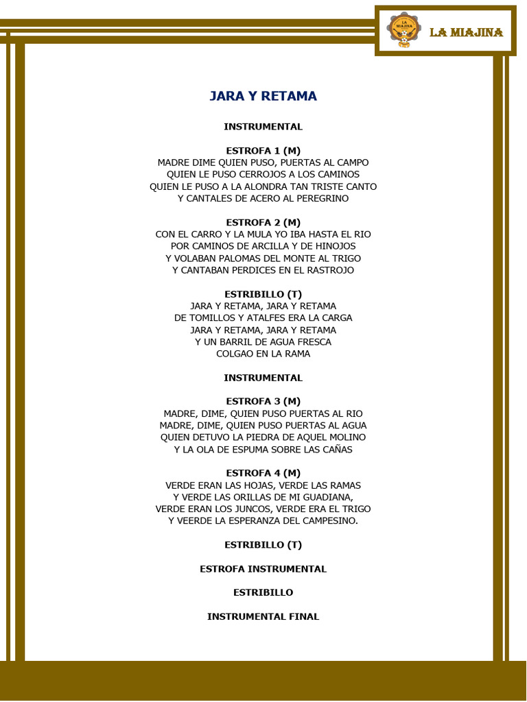 JARA Y RETAMA (Letra) | PDF