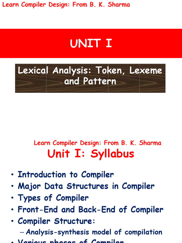 UNIT I BKS Lexical Analysis I_Tokens_Lexemes_Pattern | PDF | Formalism (Deductive) | Computer ...