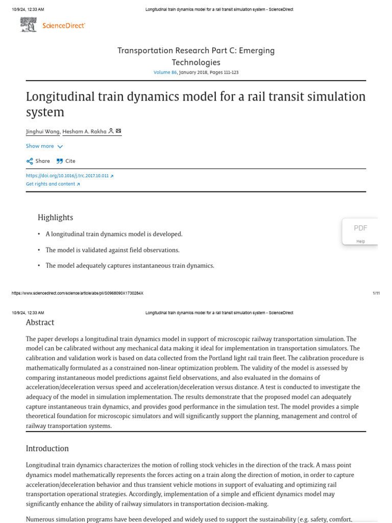 Longitudinal Train Dynamics Model For A Rail Transit Simulation System - ScienceDirect | PDF ...