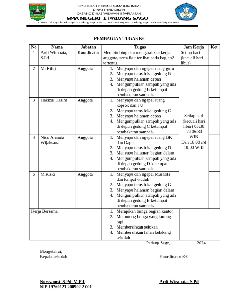 PEMBAGIAN TUGAS K6 | PDF