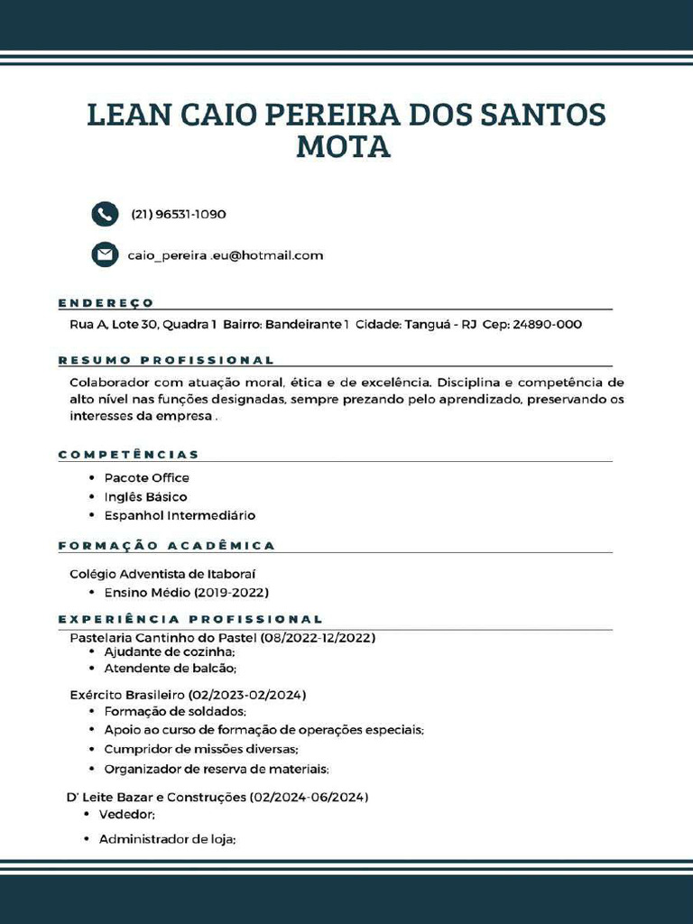 Currículo - Lean Caio | PDF