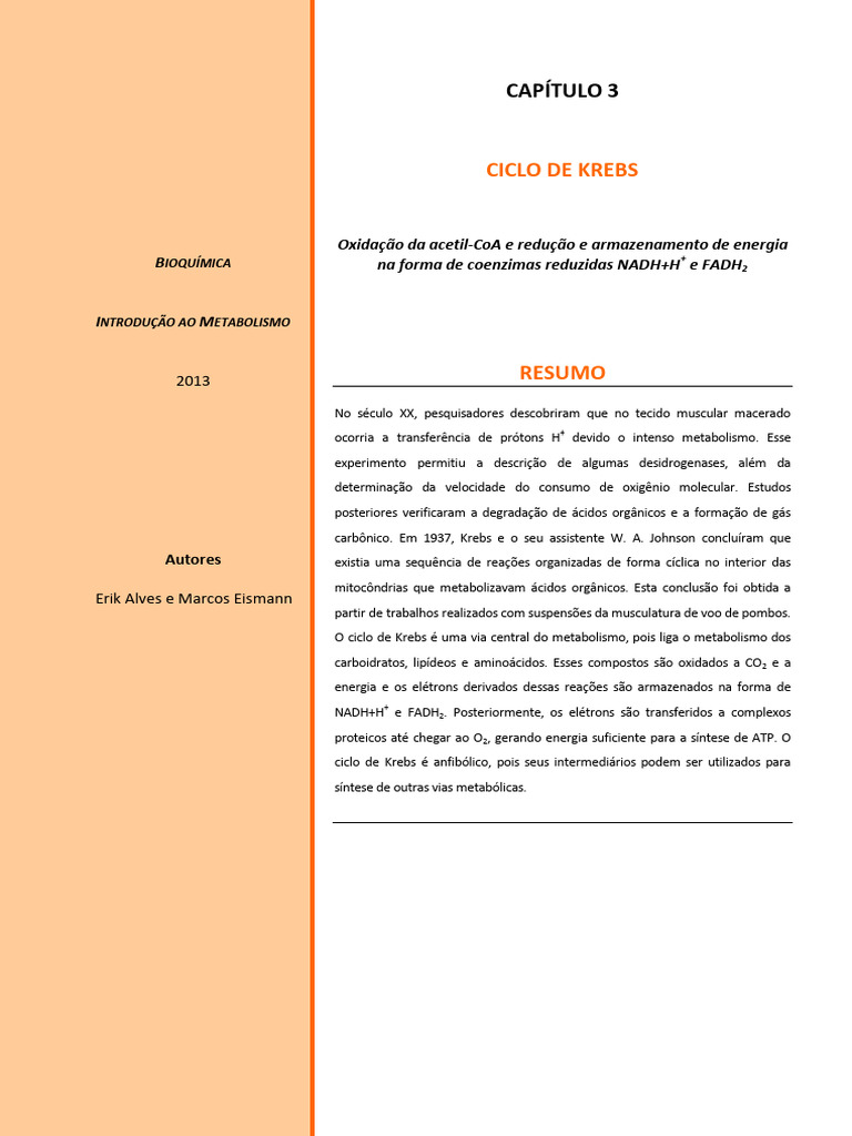 03. Principais Vias Metab-licas_Cap-tulo 3_Ciclo de Krebs(1) | PDF | Ciclo do ácido cítrico ...