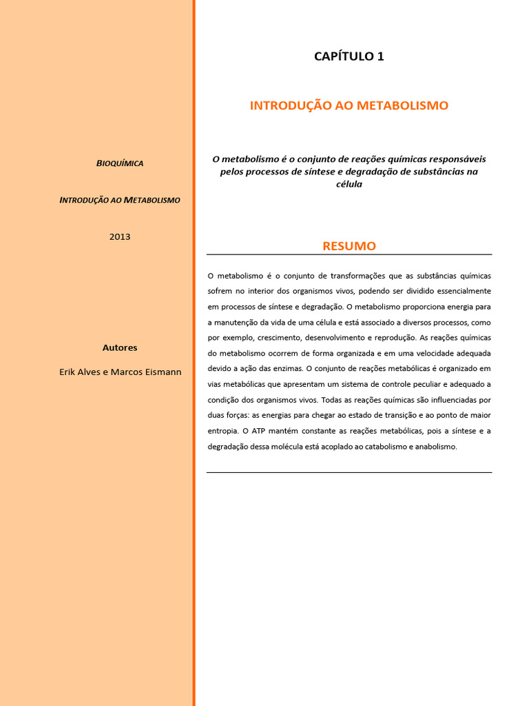 01. Principais Vias Metab-licas_Cap-tulo 1_Introdu--o ao metabolismo(2) | PDF | Metabolismo | Enzima