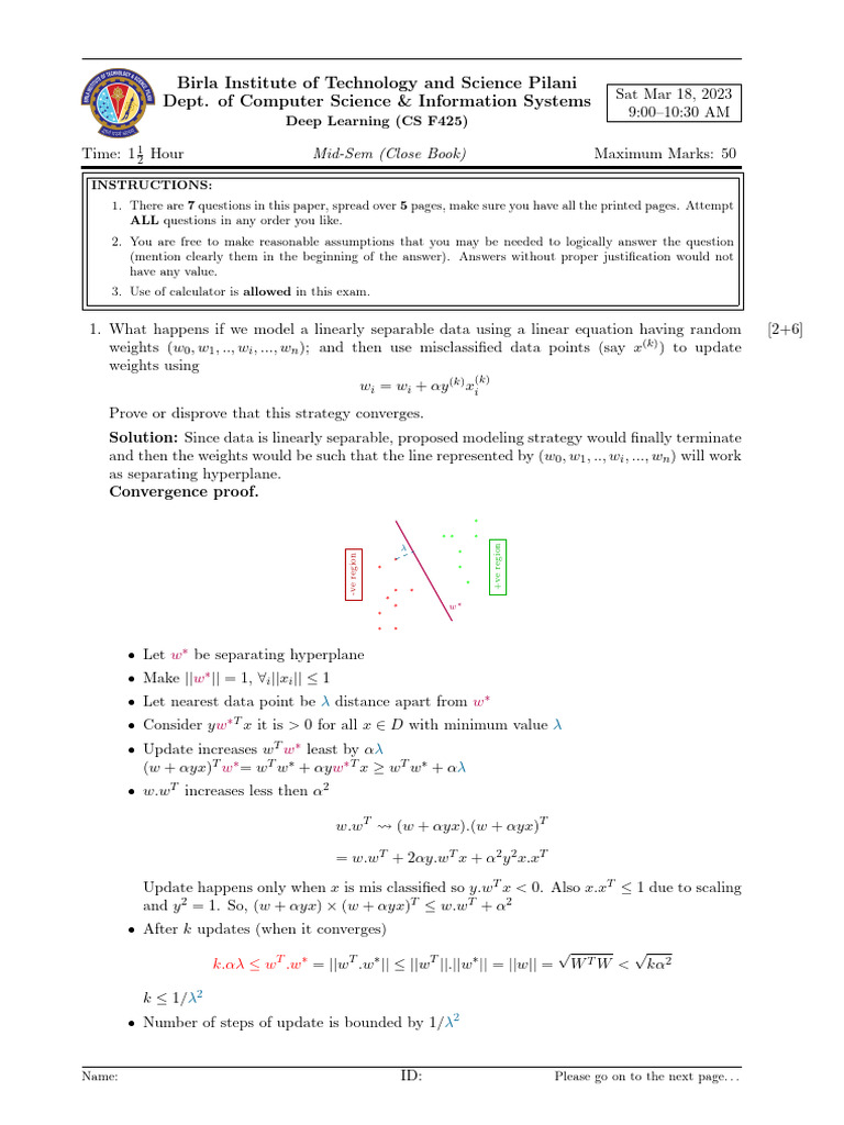1155_CS_F425_20230524120823_Mid_Semester_Question_Paper_DL | PDF | Algorithms | Applied Mathematics