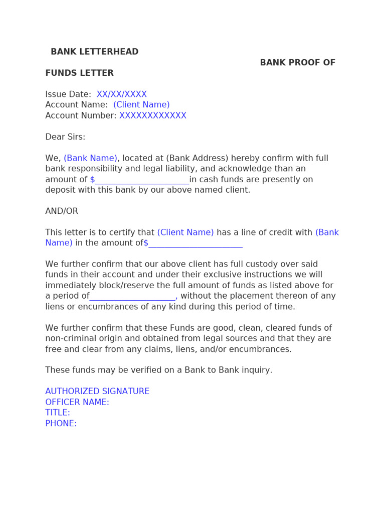 Proof of Funds Letter Template 05 | PDF