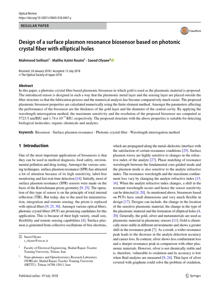 [7] OSJ_Optical_Review_Design of a Surface Plasmon Resonance Biosensor Based on Photonic Crystal ...