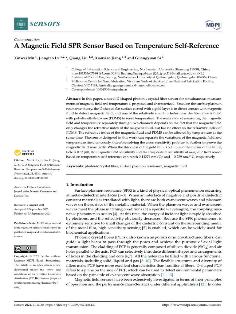 MDPI - SENSORS - A Magnetic Field SPR Sensor Based On Temperature Self ...
