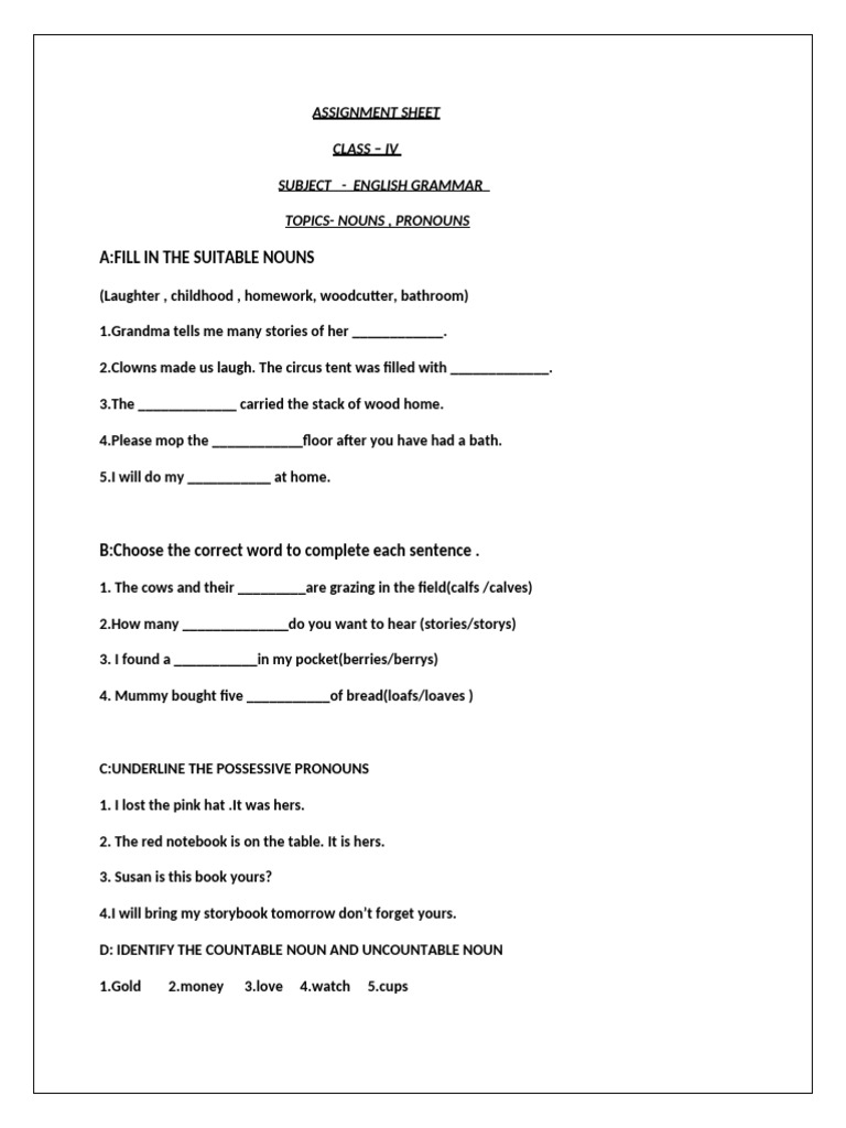 Assignment Sheet For Class4 | PDF