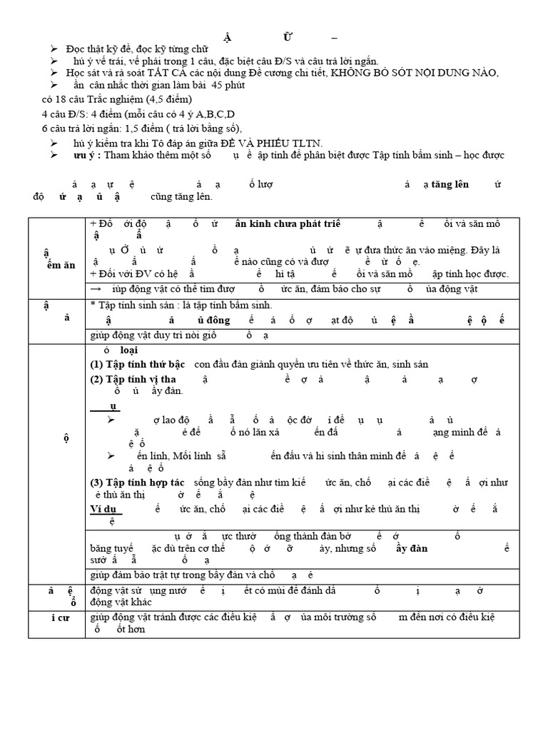 ÔN TẬP SINH GIỮA HKII | PDF
