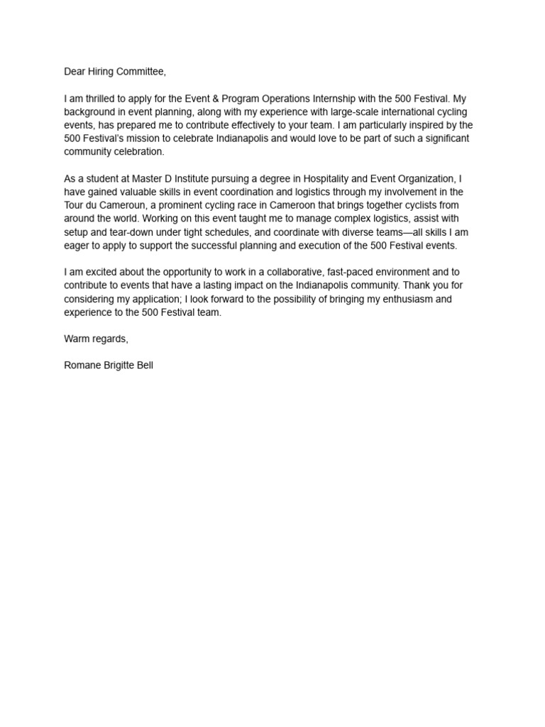 Cover Letter Romane Brigitte Bell 2 | PDF