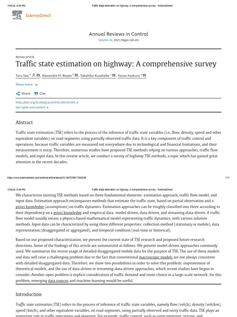 Highway Traffic State Estimation Survey | PDF | Traffic | Data