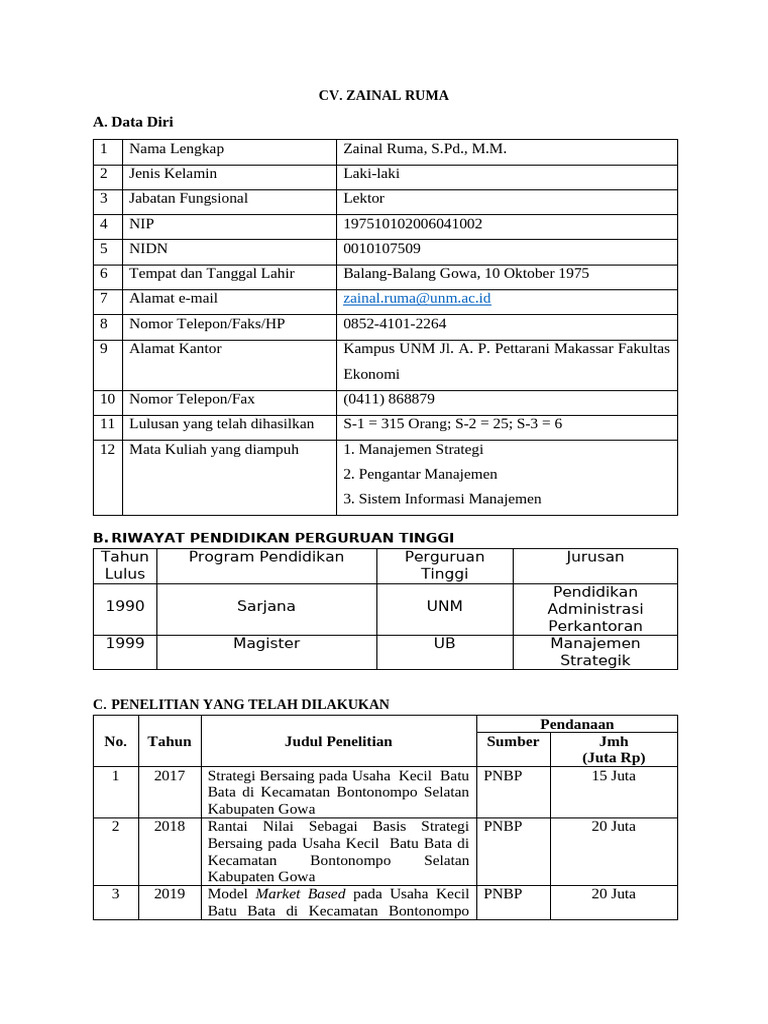 CV Zainal Ruma | PDF