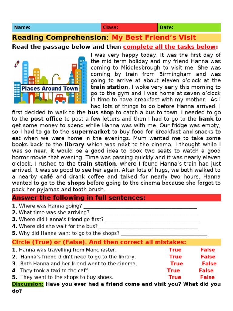 3 - My-Best-Friends-Visit-Reading-Comprehension-Exercises | PDF