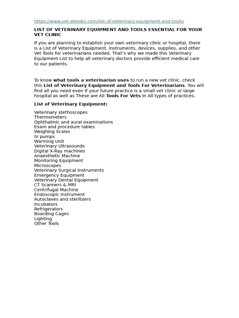 Essential Veterinary Tools and Equipment | PDF | Radiography | Medical ...